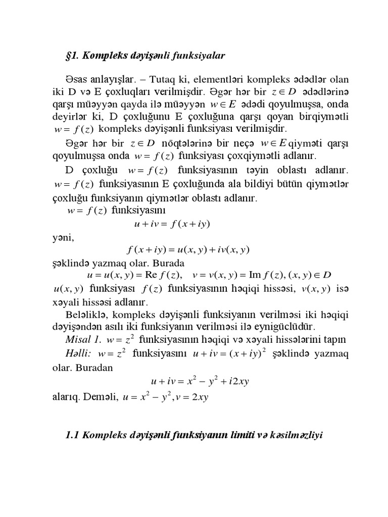 Kompleks Dəyişənli Funksiyalar | PDF