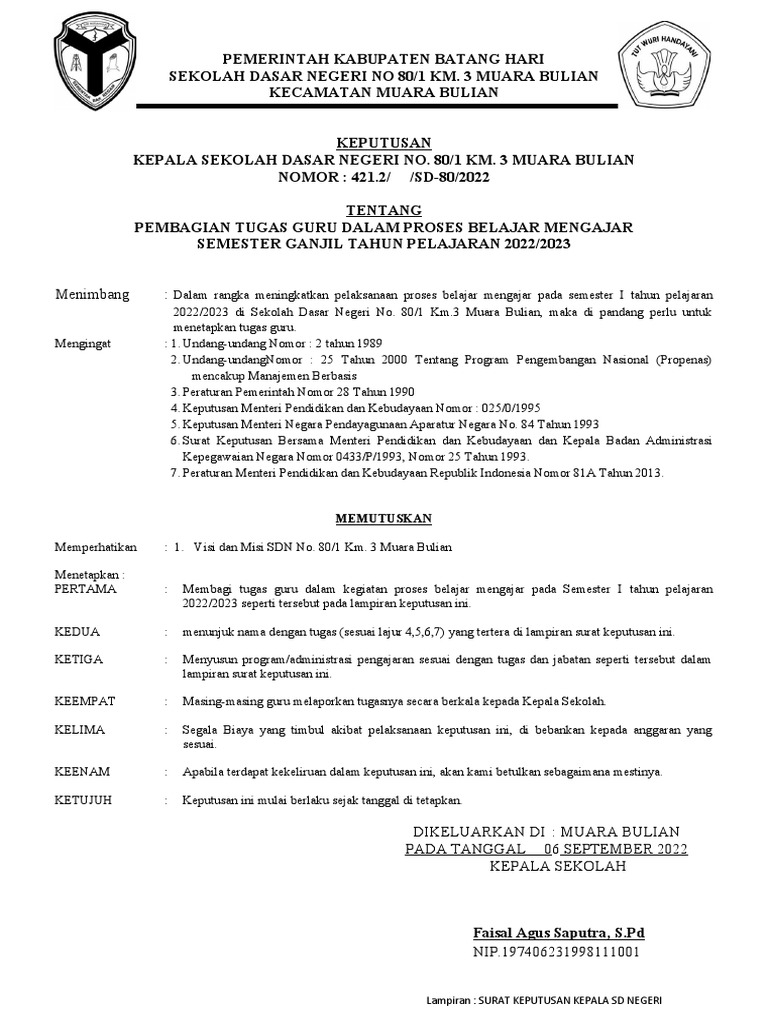 SK TUgas Tahun 2019-2020 Komplit | PDF