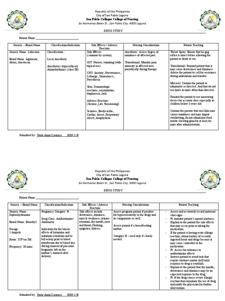 Drug Study Compilation | PDF | Intravenous Therapy | Medical Specialties