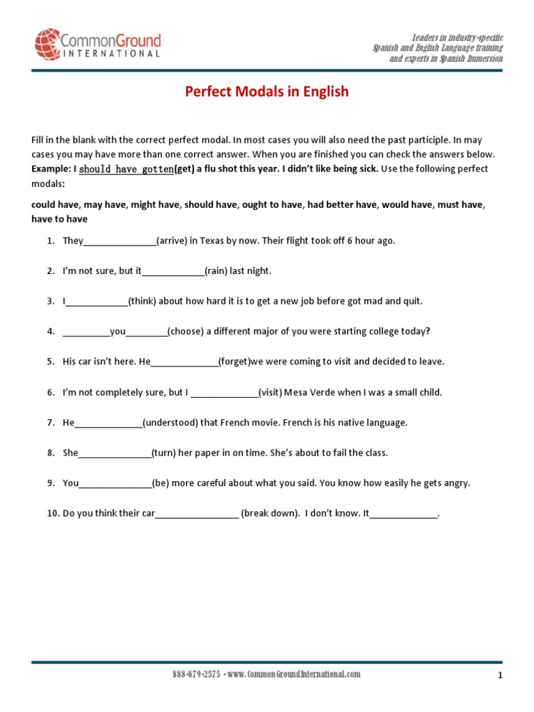 Perfect Modals Exercise Worksheet | PDF | Linguistics