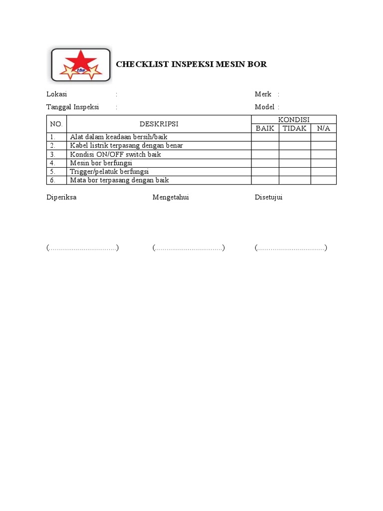 CHECKLIST INSPEKSI Bor | PDF