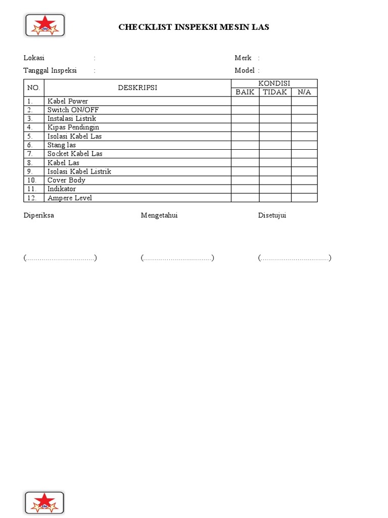 Checklist Inspeksi Mesin Las | PDF | Teknologi & Rekayasa