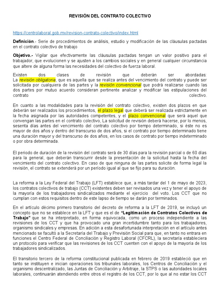 Revisión de Contrato Colectivo | PDF | Derecho laboral | Sindicato