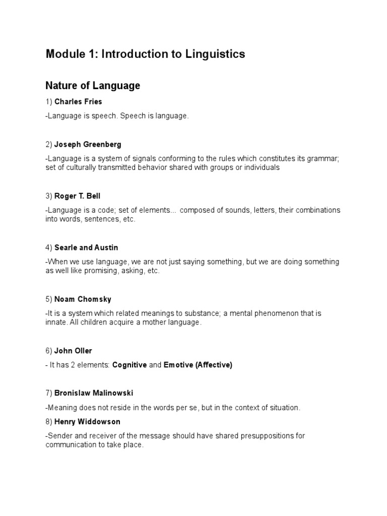 Module 1: Introduction To Linguistics: Nature of Language | PDF | Linguistics | Vowel