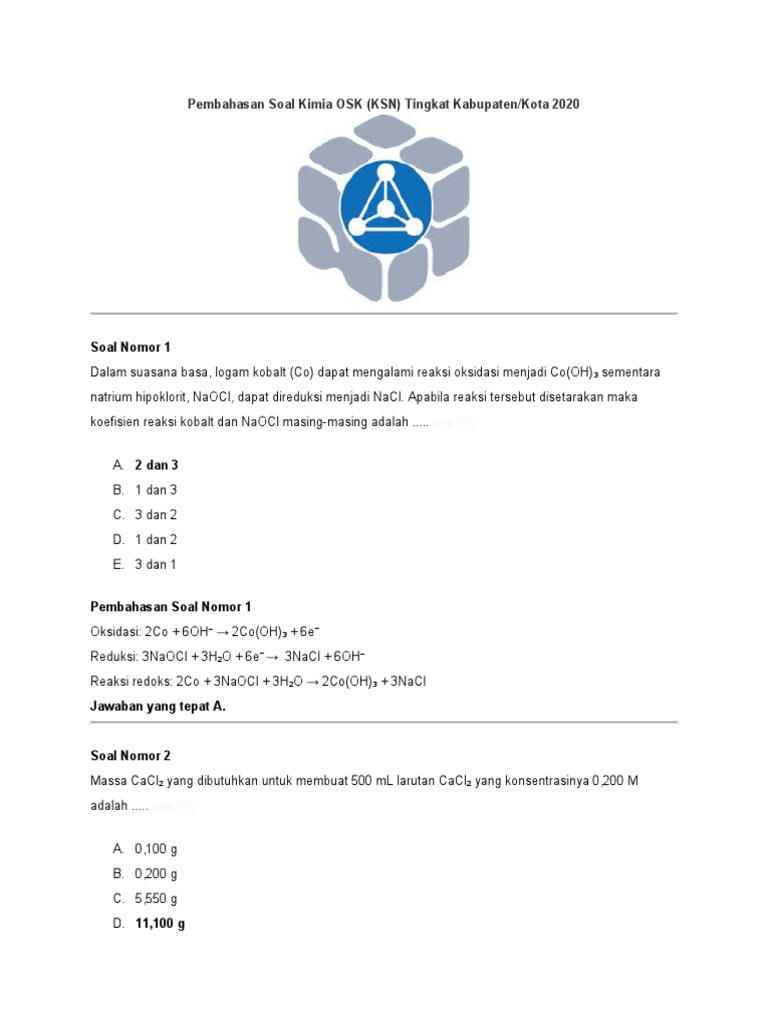 Pembahasan Soal Kimia OSK | PDF