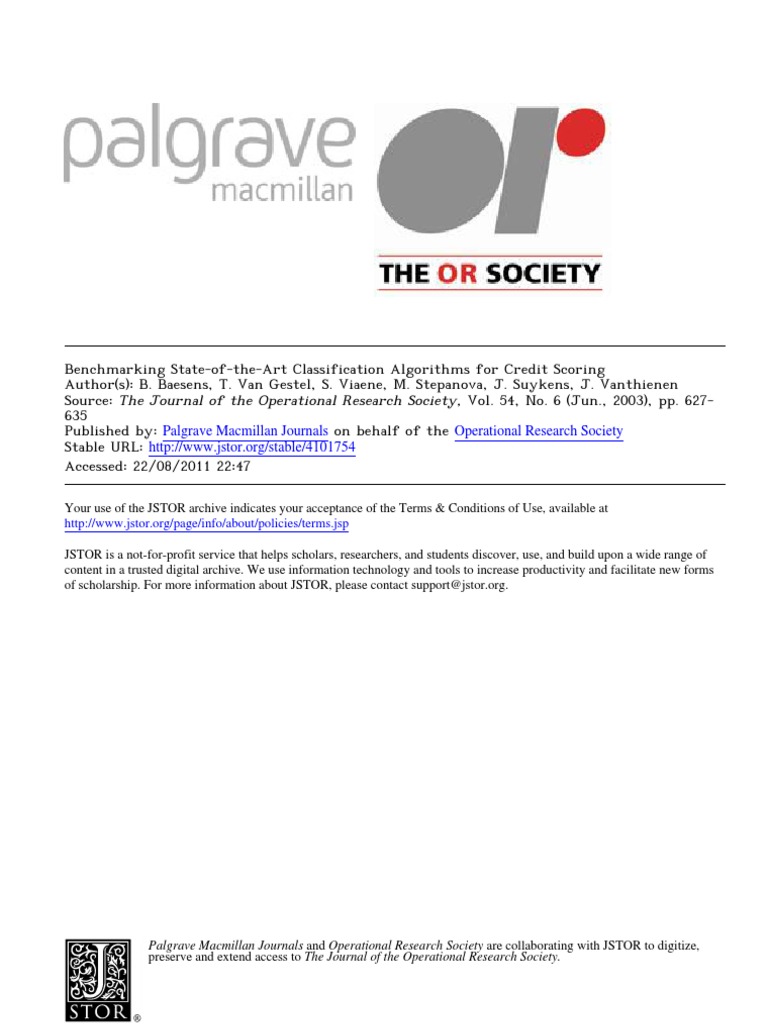 Bench Marking State-Of-The-Art Classification Algorithms For Credit Scoring | PDF | Receiver ...