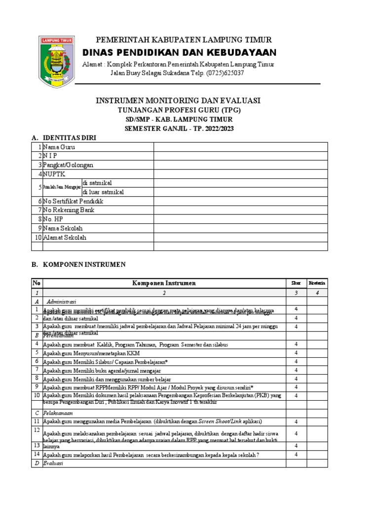 Instrumen Monev Guru 2023 | PDF | Karier & Perkembangan