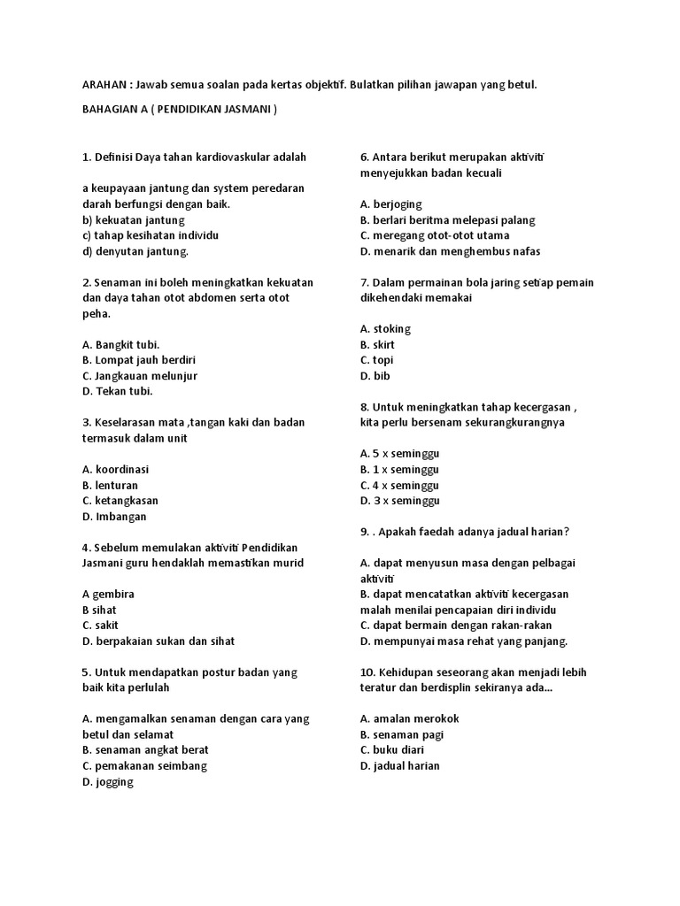 Soalan PJK Tahun 4 | PDF