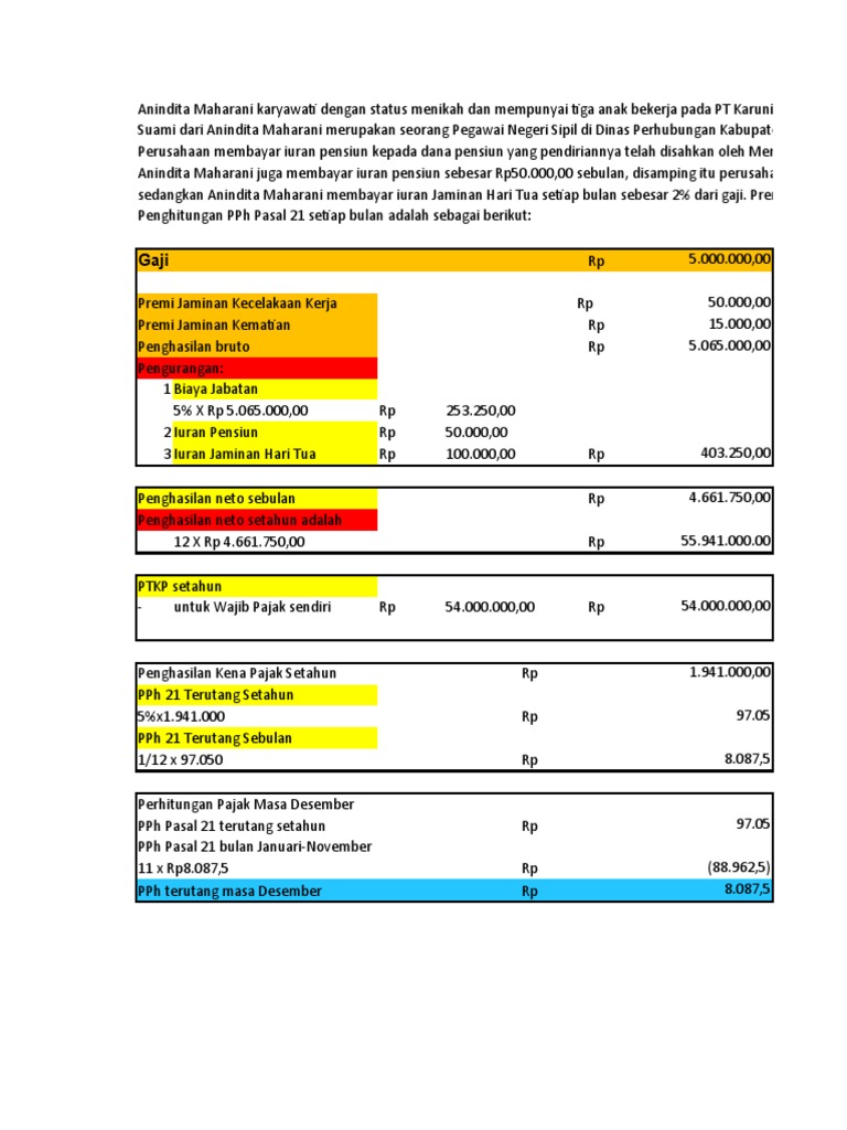 Contoh Perhitungan PPH 23 Atas Pajak Pribadi Orang Anak 3 OKT 2022 | PDF
