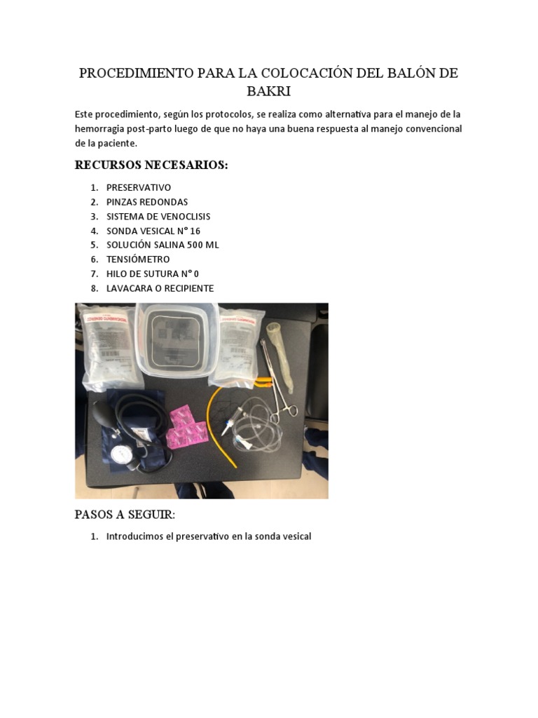 Procedimiento de colocación del balón de Bakri | PDF | Salud y bienestar