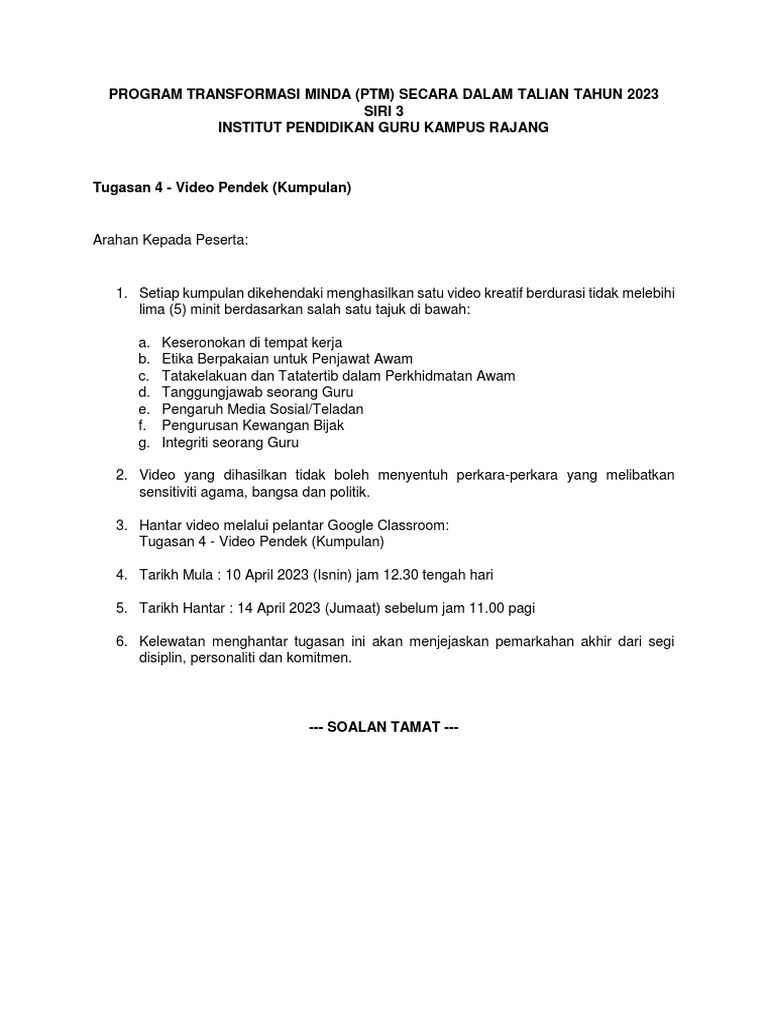 Program Transformasi Minda (PTM) Secara Dalam Talian Tahun 2023 Siri 3 ...