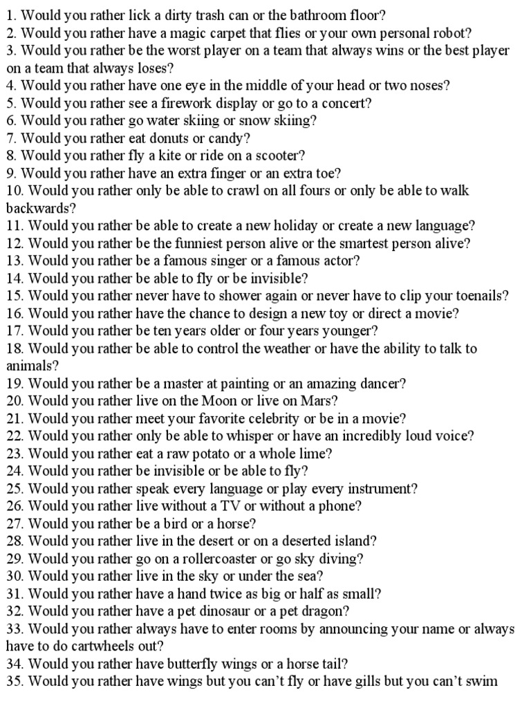 Would You Rather Questions | PDF | Lifestyle