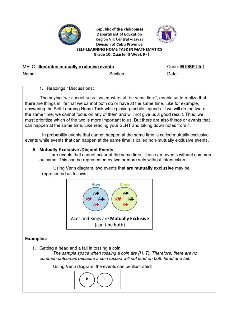 Math10 SLHT, Q3, Wk9-1, M10SP-IIIi-1 | PDF | Odds | Probability