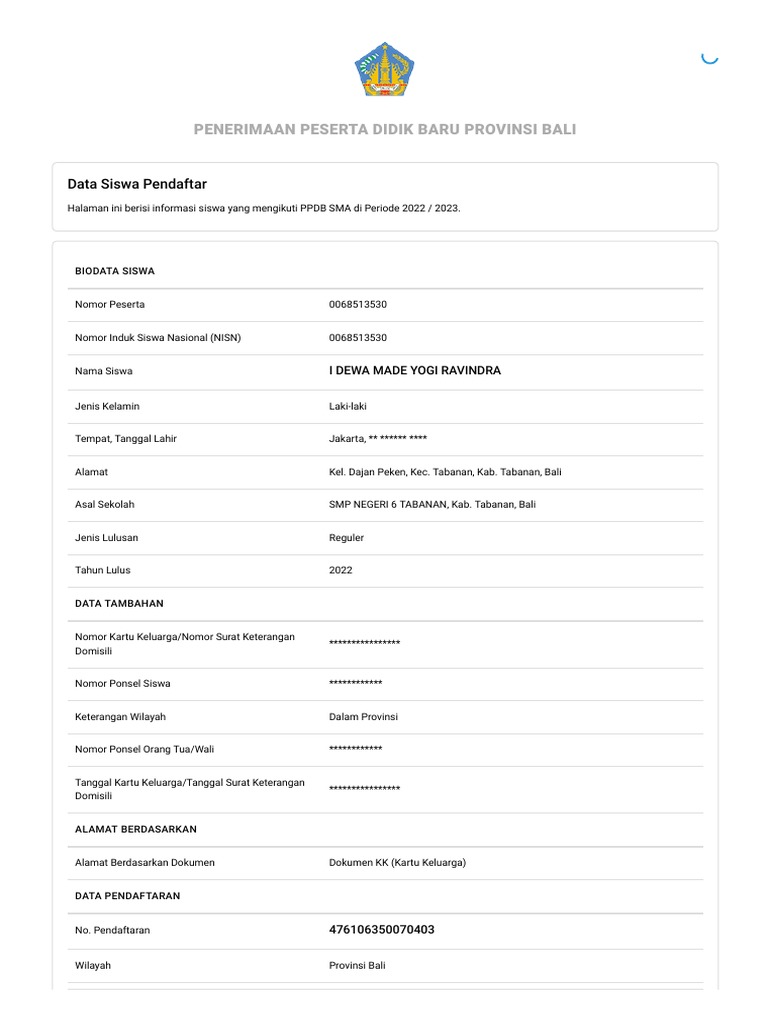 SIAP PPDB Online - Provinsi Bali | PDF