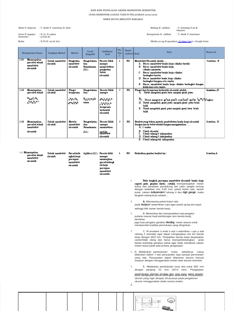 PDF Kisi Kisi Pas Ganjil Teknik Bubut Xii TP - Compress | PDF