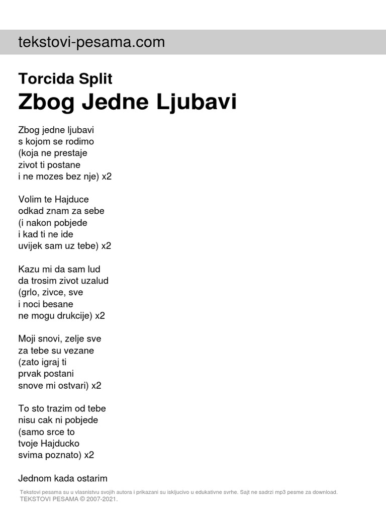 Zbog Jedne Ljubavi: Torcida Split | PDF