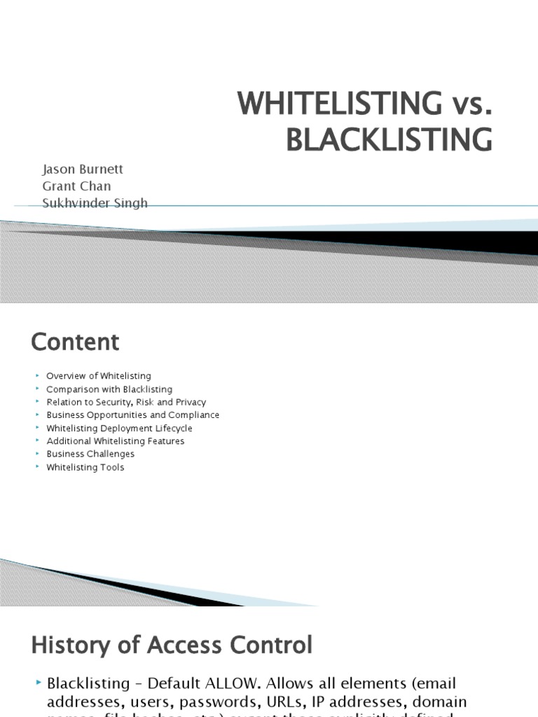 Whitelisting vs. Blacklisting: Jason Burnett Grant Chan Sukhvinder Singh | PDF | Payment Card ...