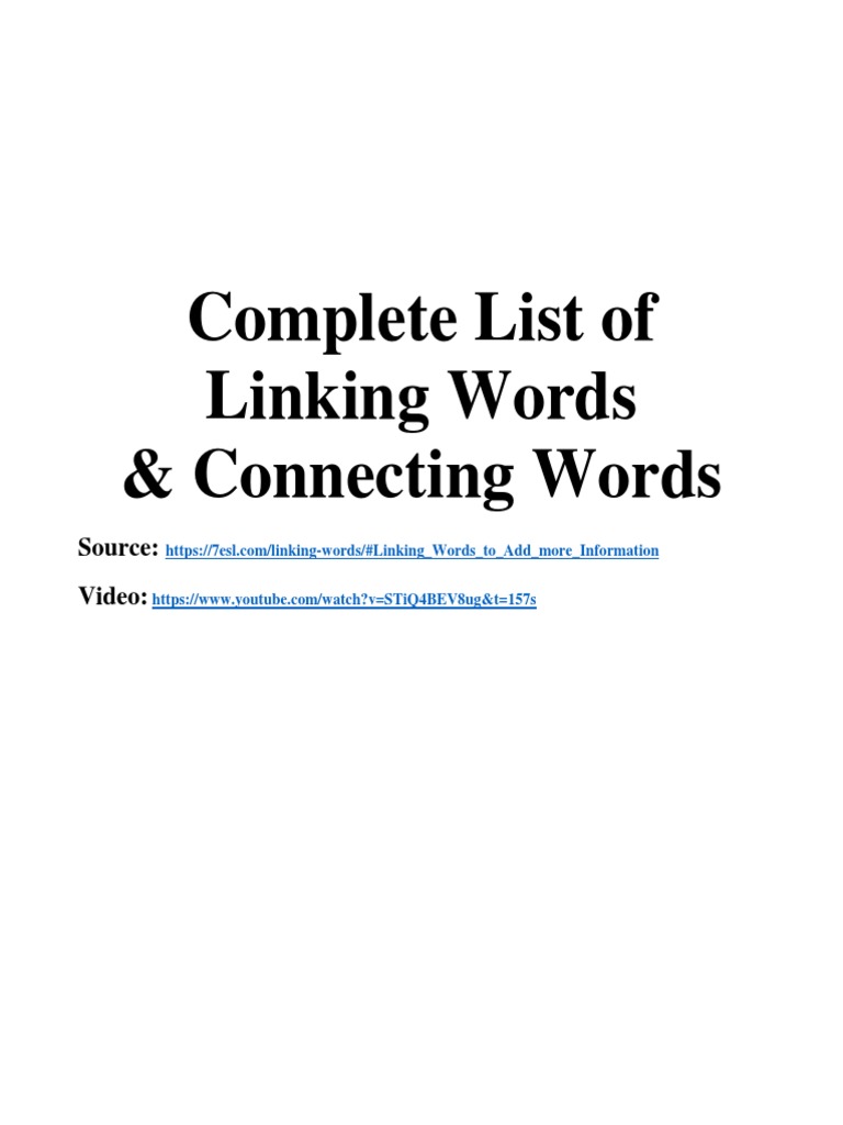 Comprehensive Linking Words List | PDF | Language Arts & Discipline