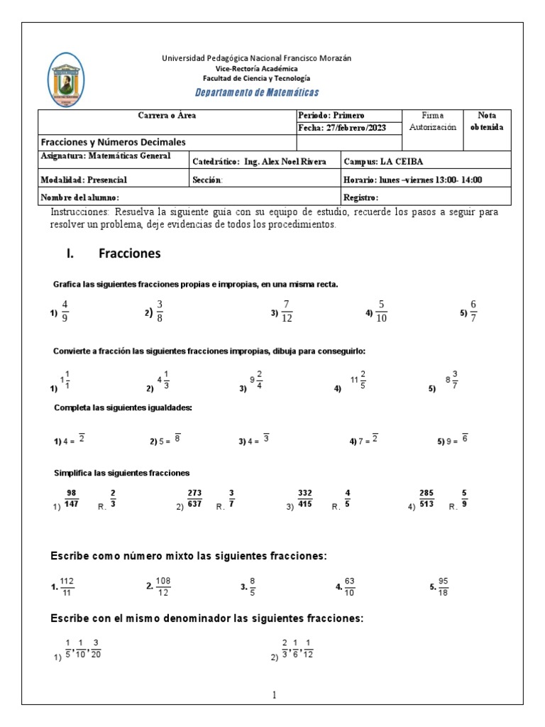 Guia No. 3 Fracciones y Números Decimales | PDF | Decimal