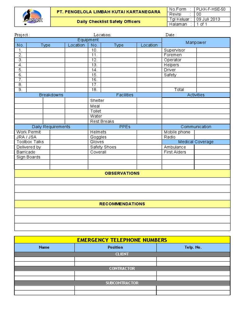 Plkk-F-Hse-50 Daily - Report - Safety Officer | Download Free PDF ...