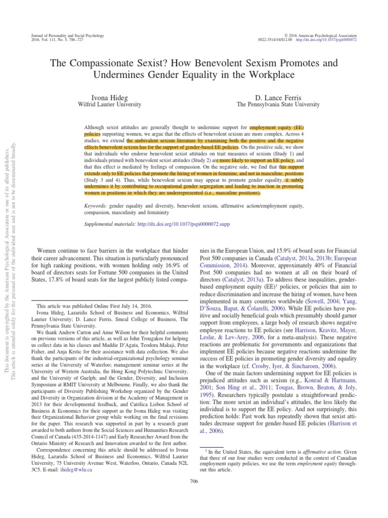 "The Compassionate Sexist? How Benevolent Sexism Promotes and ...