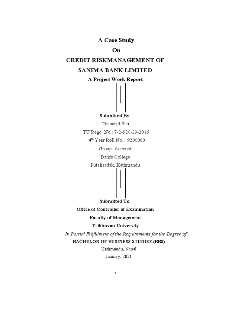 Project Report On Credit Risk Management of Sanima Bank Ltd. | PDF ...