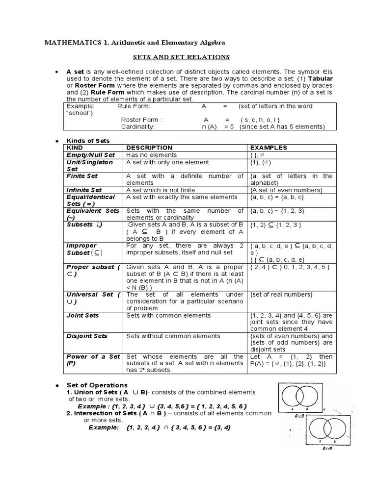 Mathematics 1 | PDF | Set (Mathematics) | Percentage