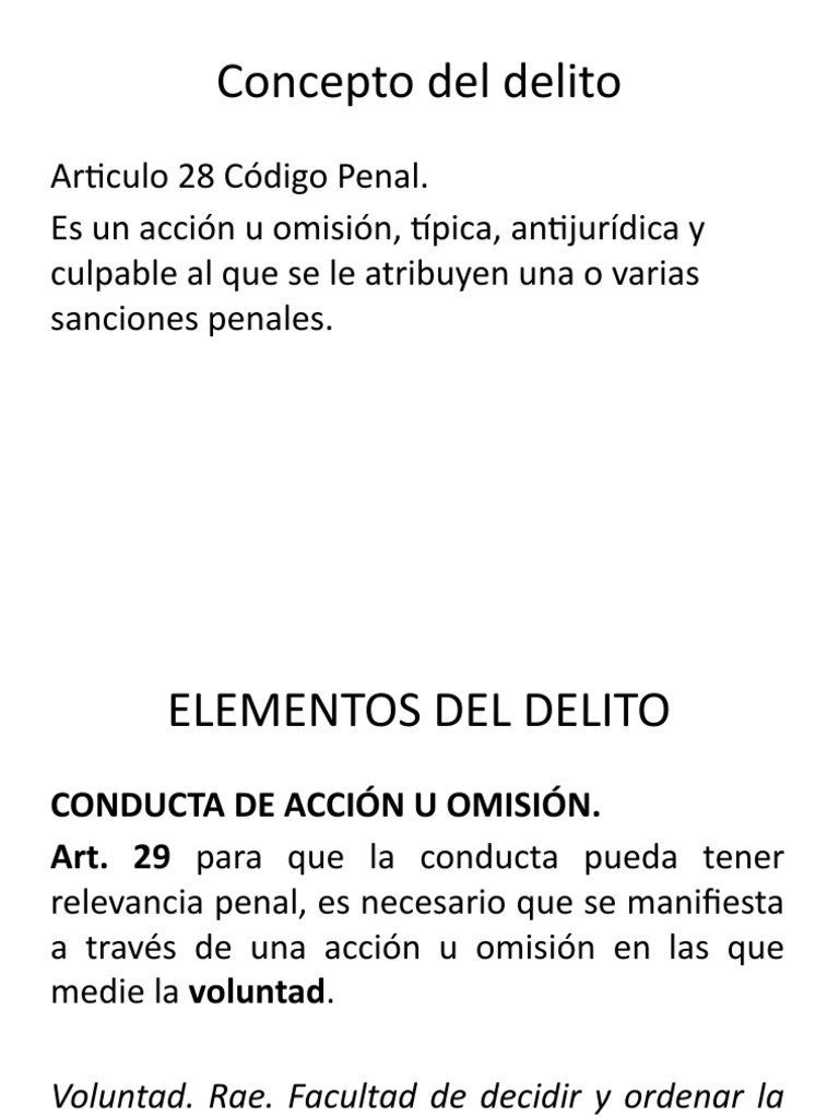 Concepto de Delito | PDF | Intención (Derecho Penal) | Derecho penal