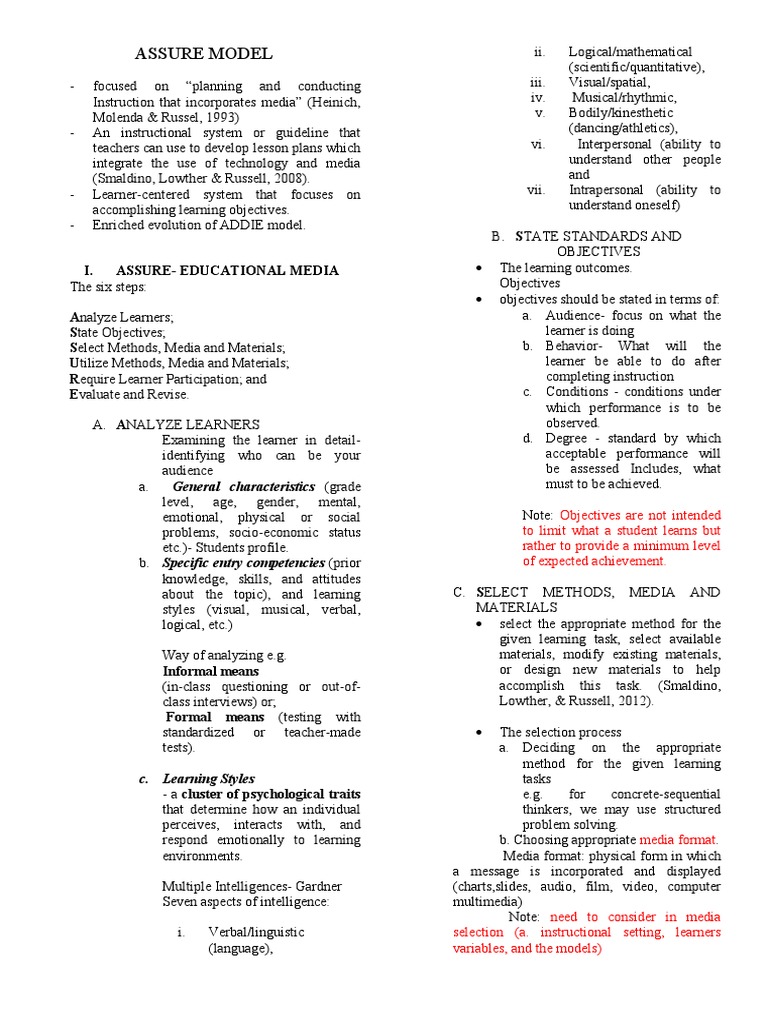 Assure Model | Download Free PDF | Learning | Multimedia