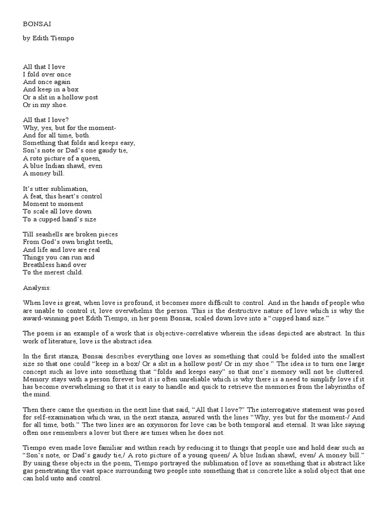 BONSAI by Edith L. Tiempo | Download Free PDF | Love