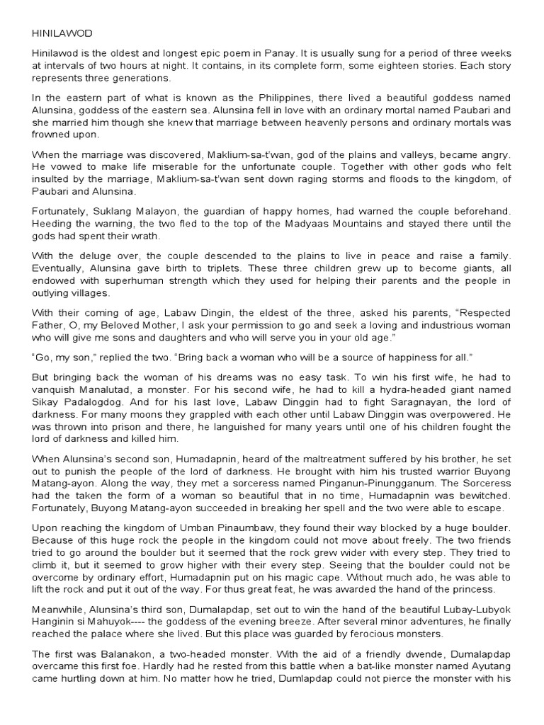 HINILAWOD Epic of Panay | PDF | Mythology