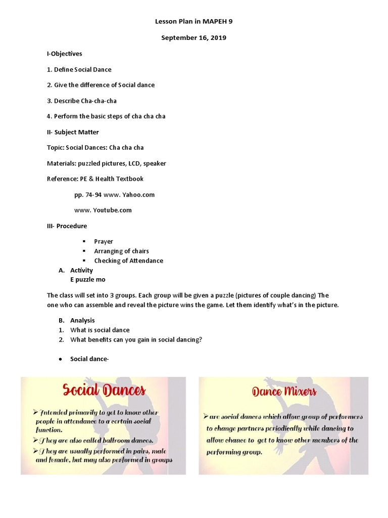 Social Dance Lesson Plan | PDF | Ballroom Dance | Partner Dance