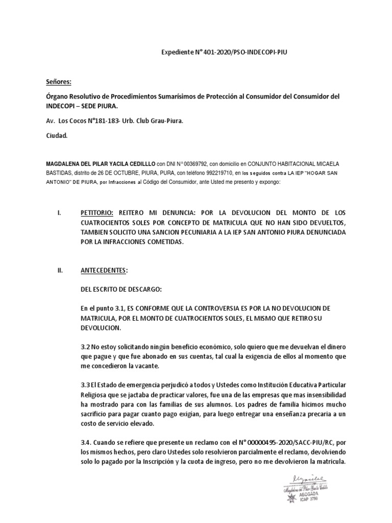ESCRITO DE REPLICA AL DESCARGO Firmado | PDF | Economias | Justicia