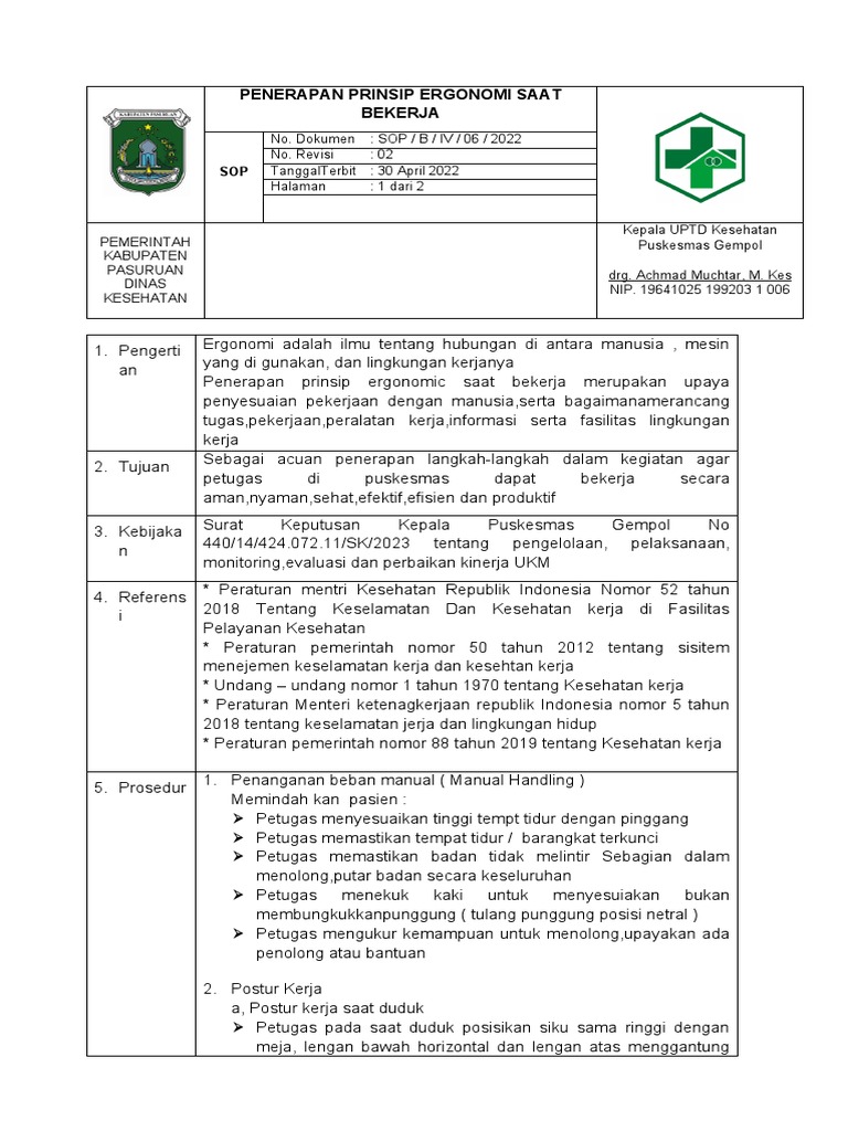 Sop Ergonomi | PDF