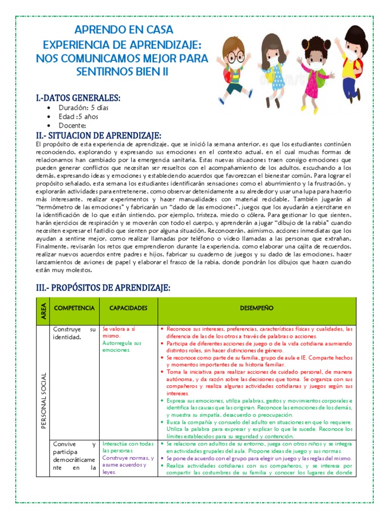 Aprendo en Casa Experiencia de Aprendizaje Nos Comunicamos Mejor para Sentirnos Bien Ii | PDF ...