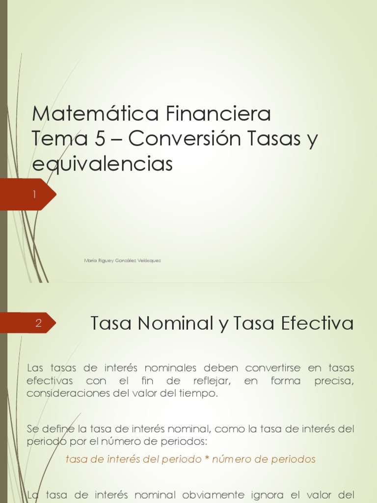 Tema 5-Conversión de Tasas y equivalencias | PDF | Interés | Tasas de interés