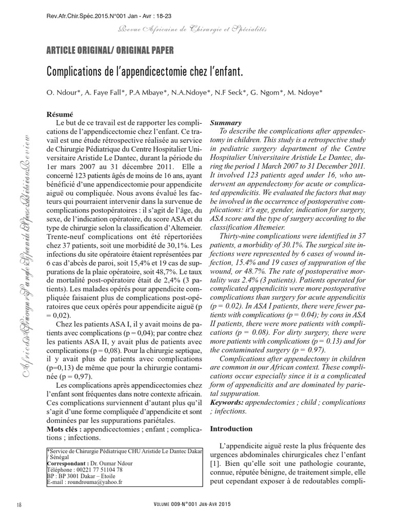 Appendicectomie | PDF | État septique | Infection