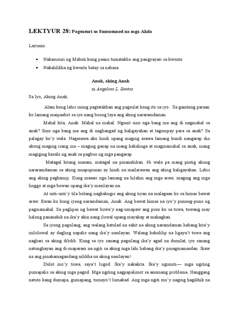 LEKTYUR 28 - Pagsusuri Sa Sumusunod Na Mga Akda | PDF