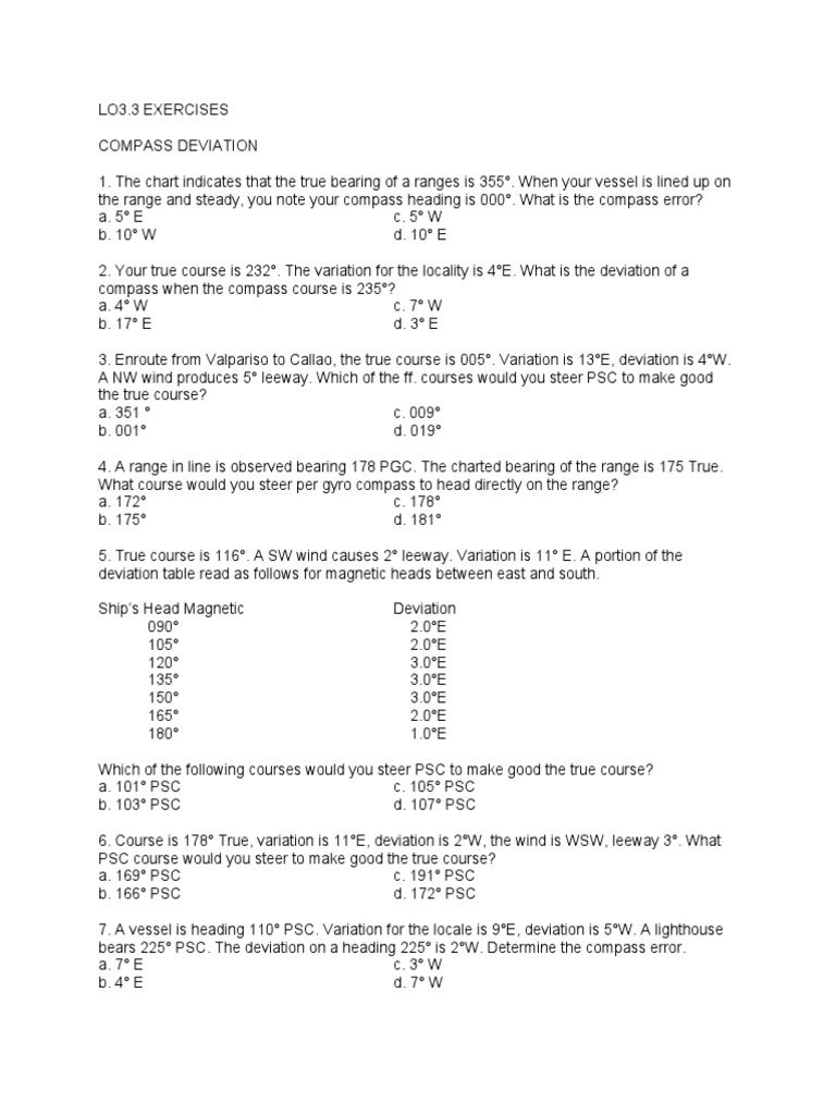 Lo3.3 Exercises - Compass Deviation1 | PDF | Compass | Navigation