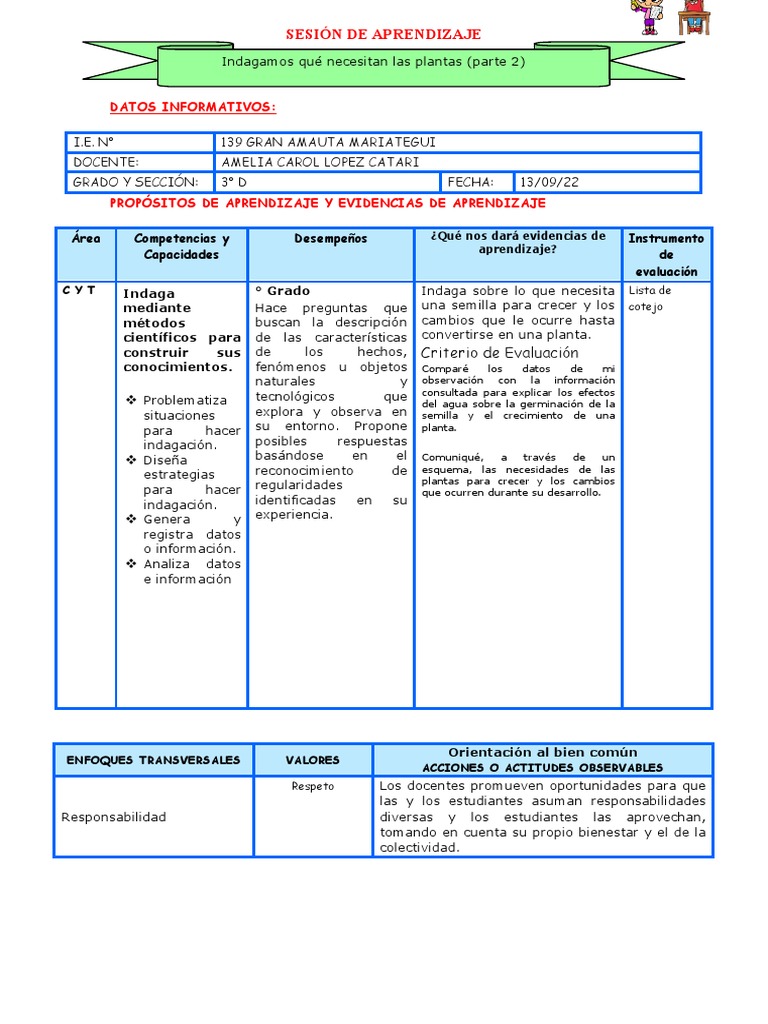 SESION DE CyT - EDA5 - SEMANA 5 | PDF | Aprendizaje | Evaluación