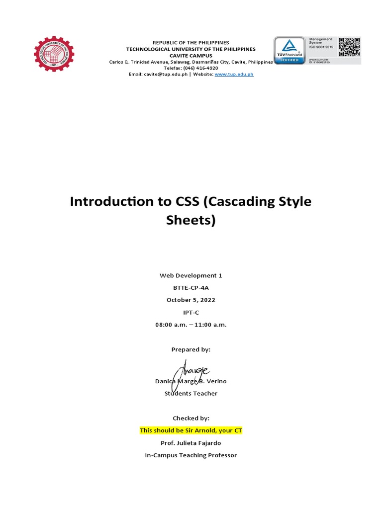 Introduction To CSS (Cascading Style Sheets) : Technological University of The Philippines ...