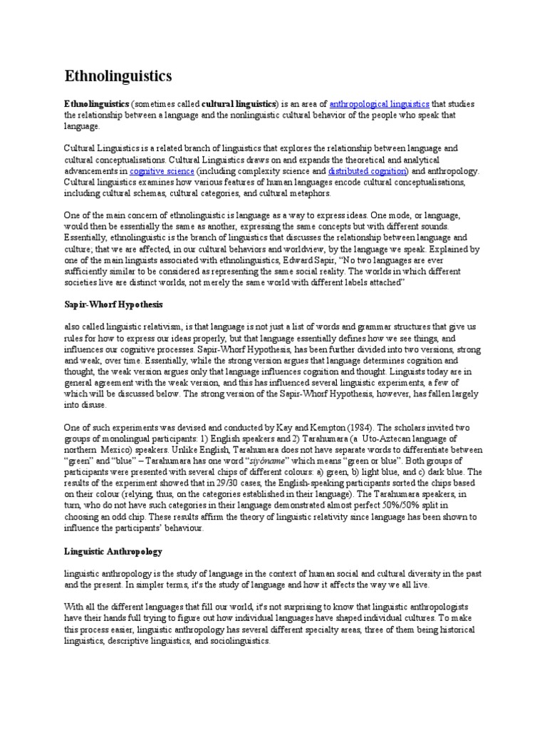 Ethnolinguistics And Anthropolinguistics Pdf Linguistics