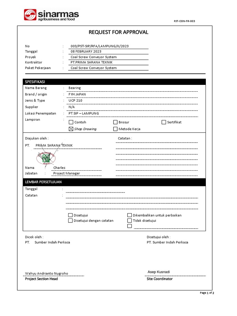 Persetujuan Bearing FYH UCP 210 | PDF