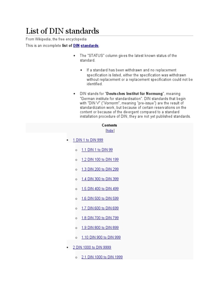 List of DIN Standards | PDF