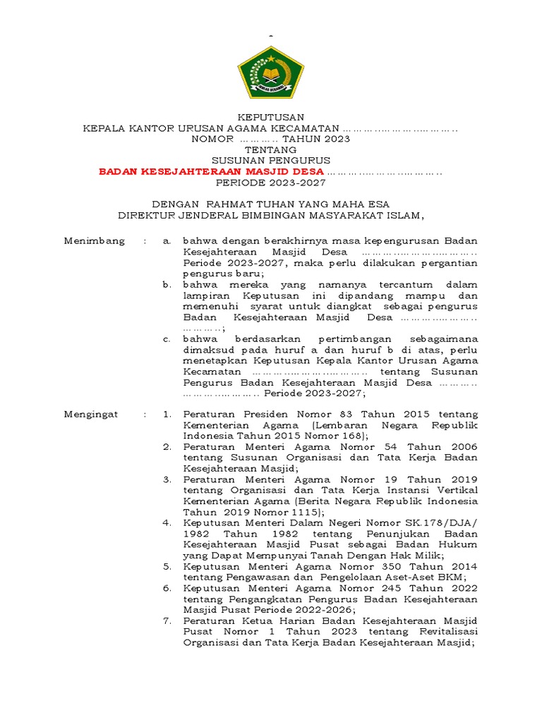 Draft - SK PENGURUS BKM Kelurahan-Desa | PDF