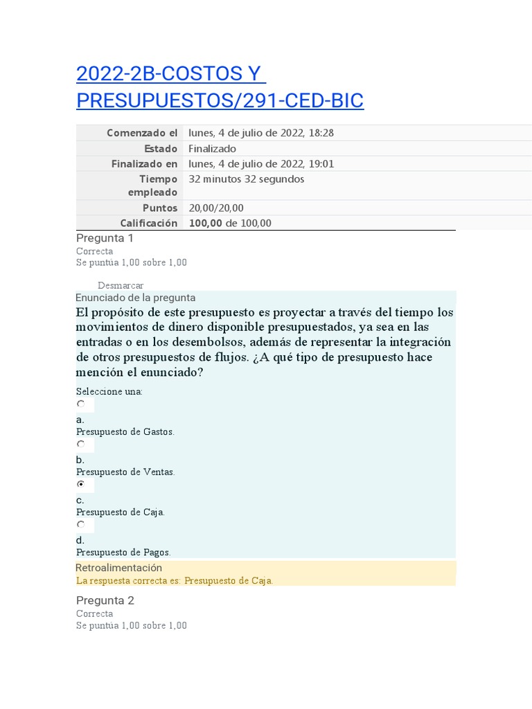 Costo Examen 1 | PDF | Presupuesto | Negocios económicos