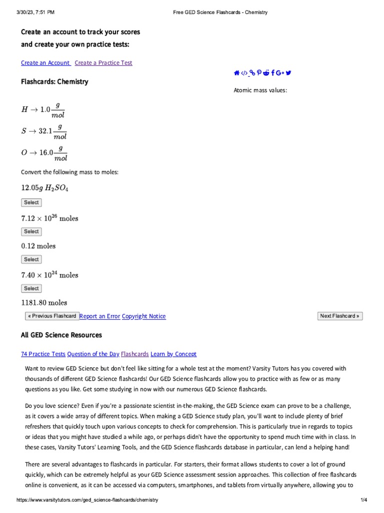Free GED Science Flashcards - Chemistry Q2 Q | PDF