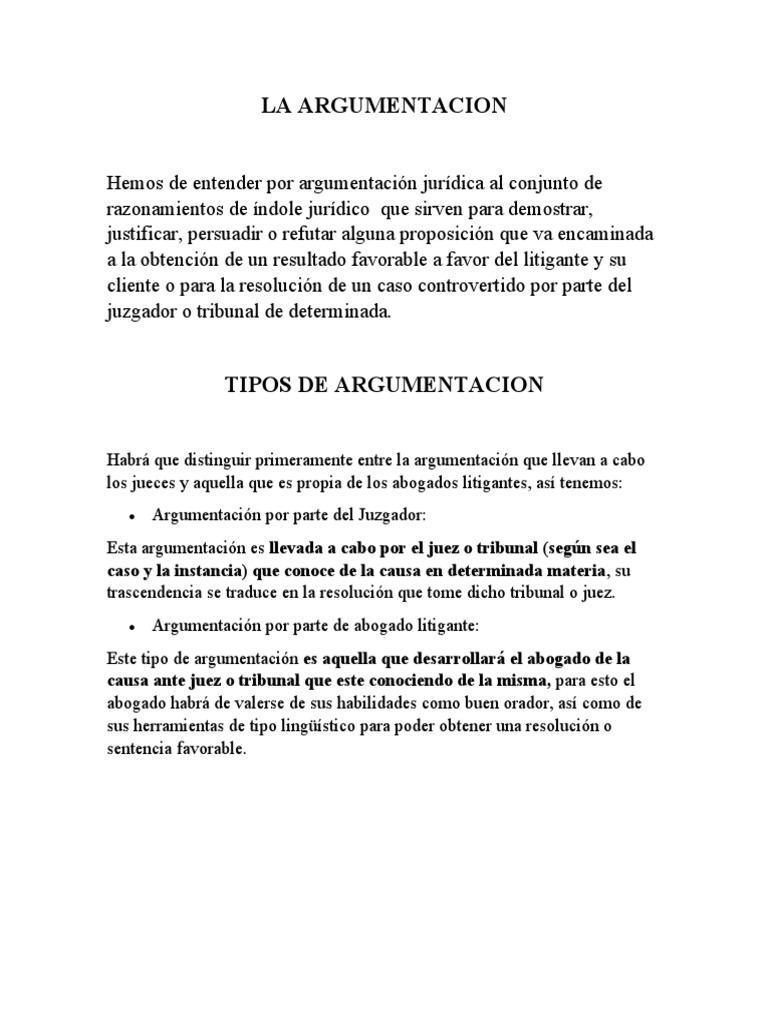 La Argumentacion: Caso y La Instancia) Que Conoce de La Causa en ...