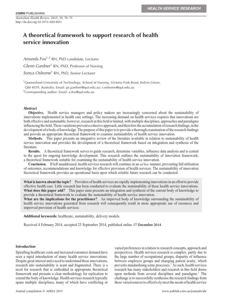 2015 - A Theoretical Framework To Support Research of Health | PDF ...