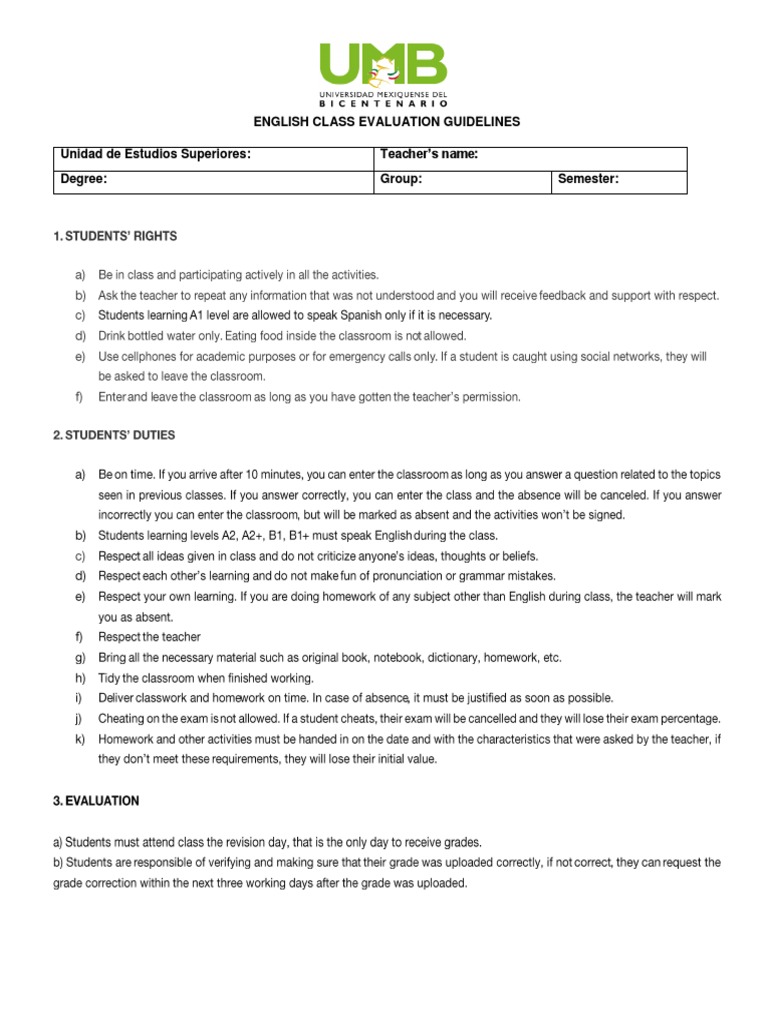 English Class Evaluation Criteria | PDF | Accent (Sociolinguistics ...